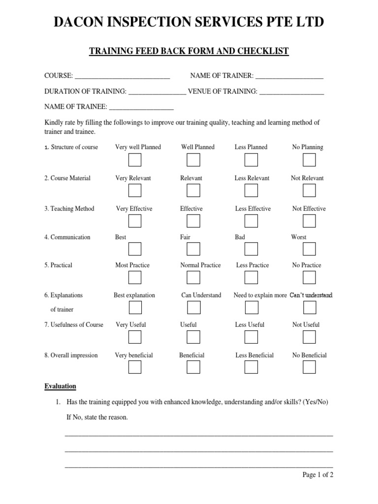Training Feed Back Form | PDF