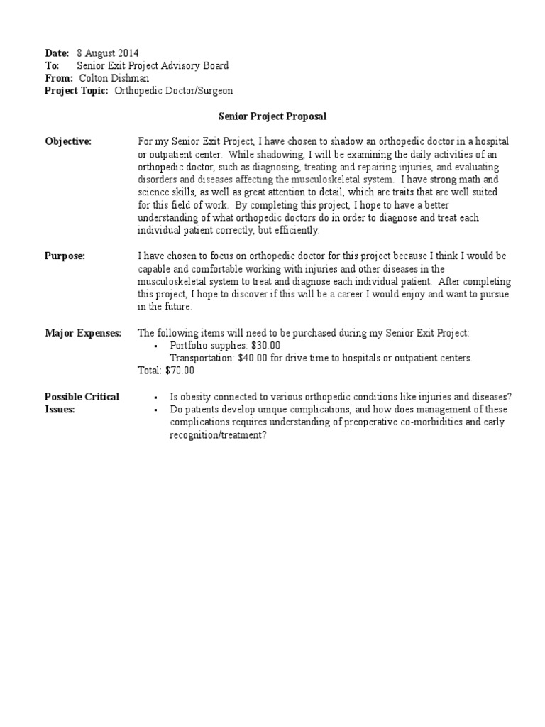 Orthopedic Doctor Shadowing Proposal | PDF | Career & Growth | Self ...