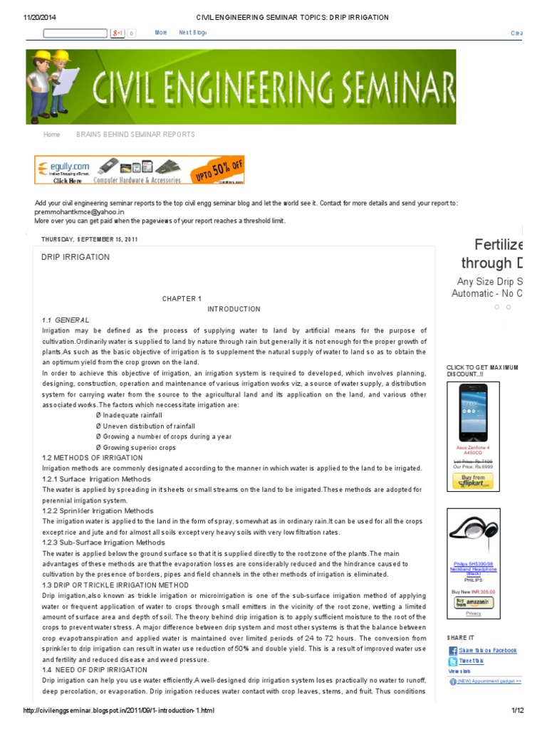 Civil Engineering Seminar Topics - Drip Irrigation | PDF | Irrigation ...
