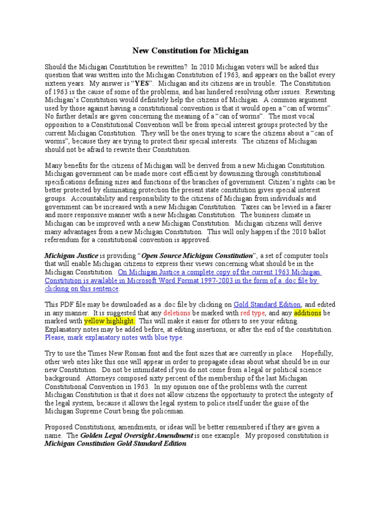 New Constitution for Michigan: Michigan Justice is providing “Open ...