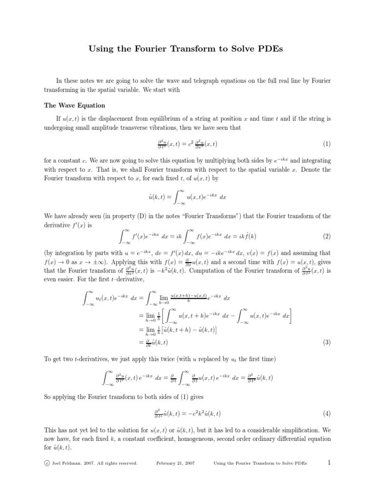 Fourier Transform To Solve Pde Pdf Partial Differential Equation Equations
