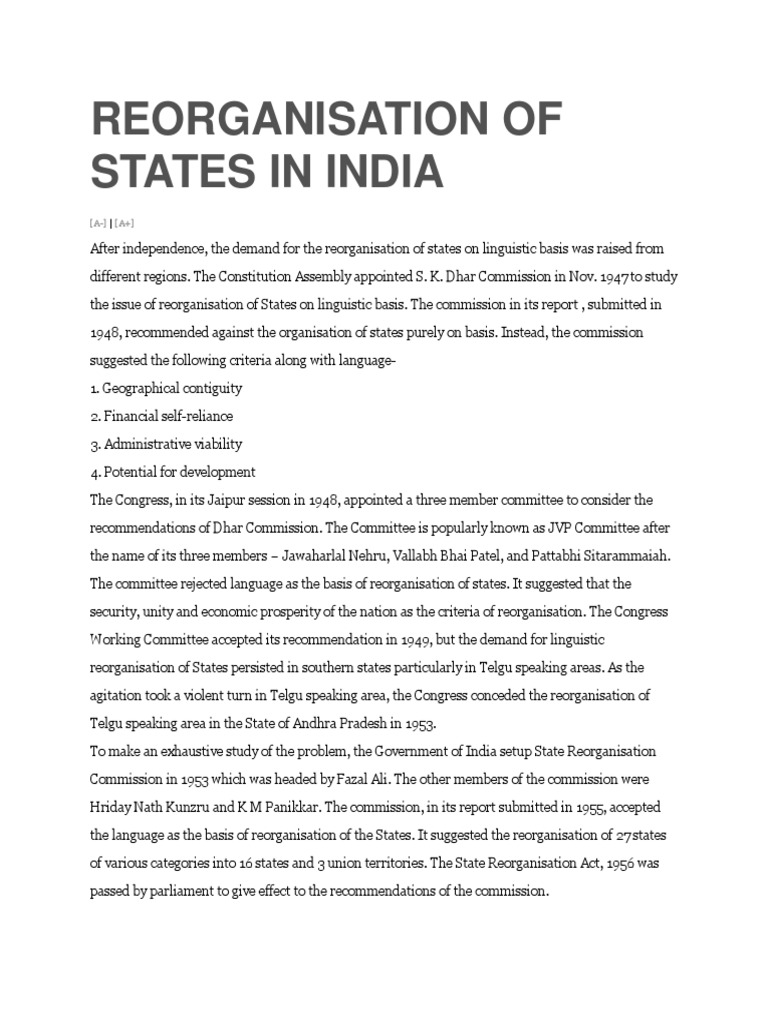Linguistic Reorganisation of Indian States | PDF | Travel