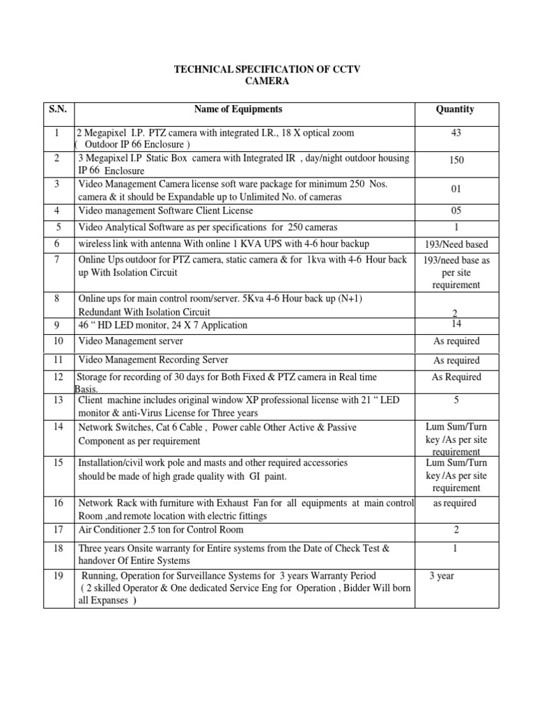 Technical Specification of CCTV System | PDF | Computer Data Storage ...