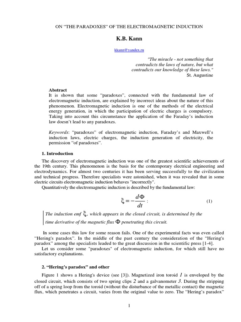 On The Paradoxes of The Electromagnetic Induction St3829eng | PDF ...