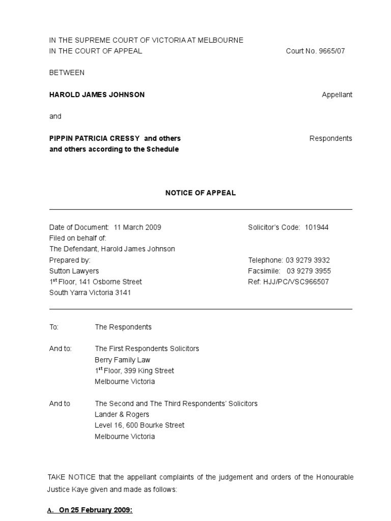 Notice of Appeal 20090309 (Draft) | PDF | Judge | Contempt Of Court