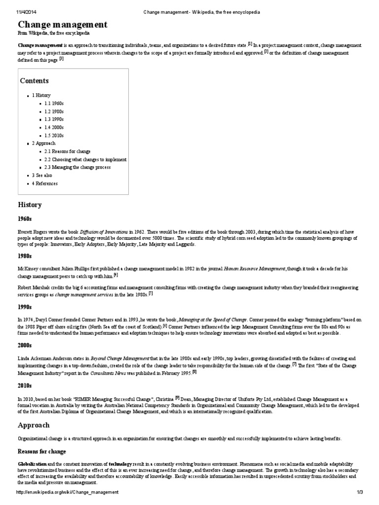 Change Management - Wikipedia, The Free Encyclopedia PDF | PDF