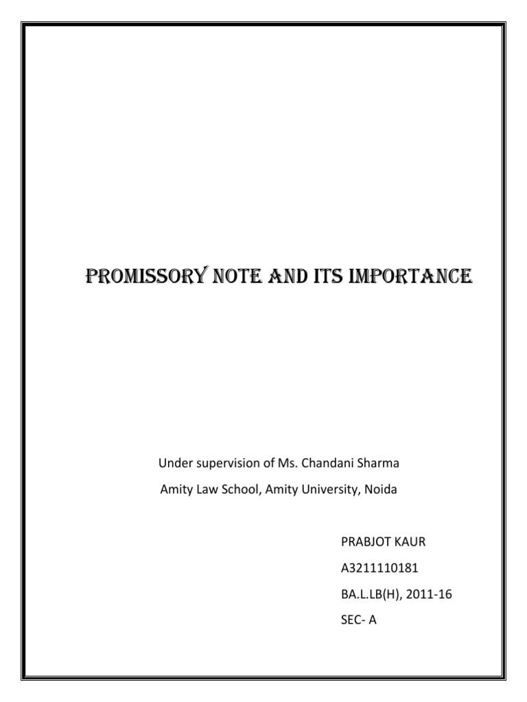 Promissory Note and Its Importance | PDF | Promissory Note | Negotiable ...