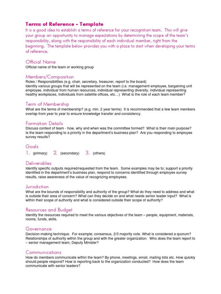 Terms of Reference Template | PDF | Business Plan | Employment