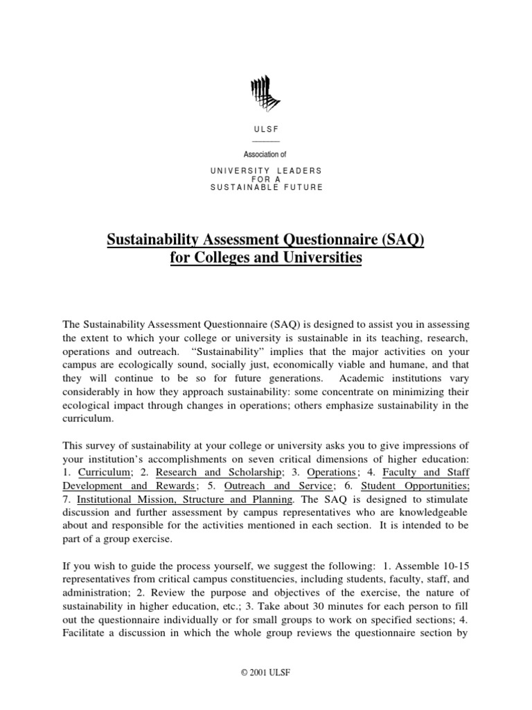 Sustainability Assessment Questionnaire (SAQ) | Sustainability ...