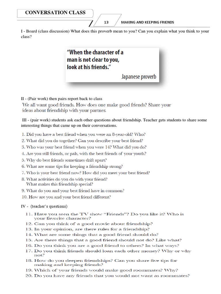 Friendship Discussion Class Activities | PDF | Philosophy