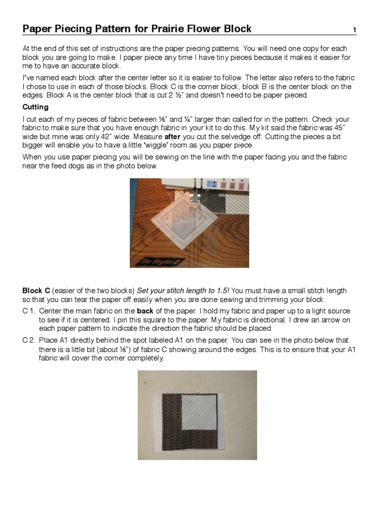 Paper Piecing Patterns for Prairie Flower | PDF | Sewing | Seam (Sewing)