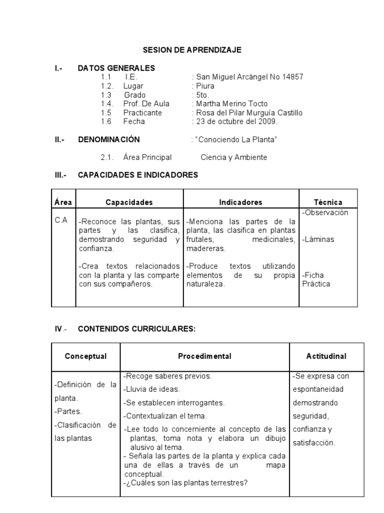 Sesión de Aprendizaje de Las Plantas | PDF | Plantas | Arboles