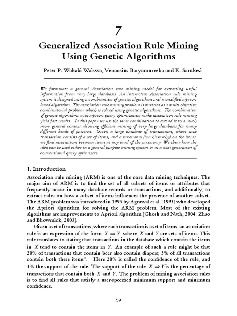 Generalized Association Rule Mining Using Genetic Algorithms Pdf Genetic Algorithm Applied