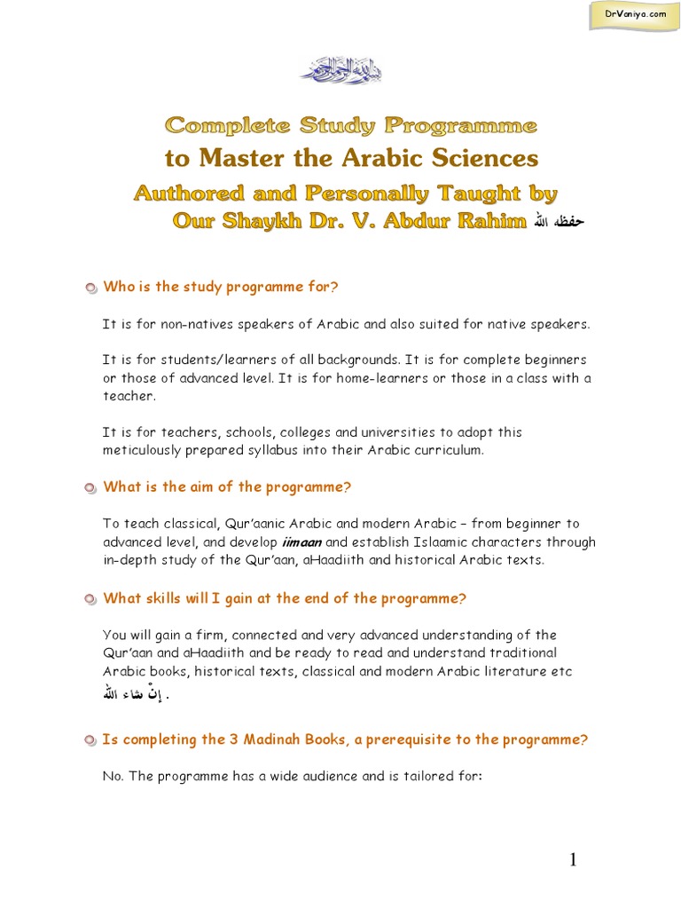 Complete Study Programme To Master Arabic For Non Native Speakers | PDF ...