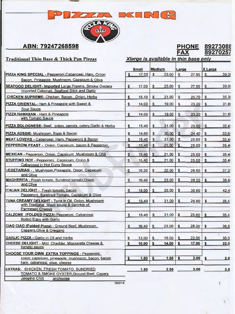 Pizza King Menu | PDF