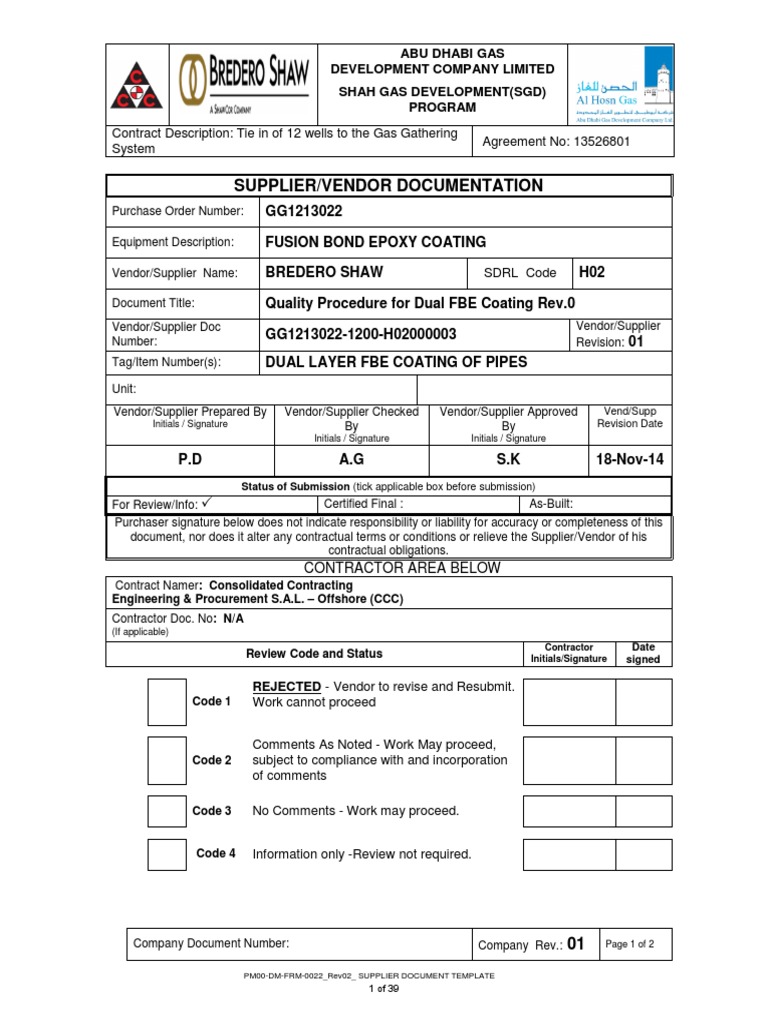 Quality Procedure For Dual FBE Coating Rev.01 | PDF | Industries ...