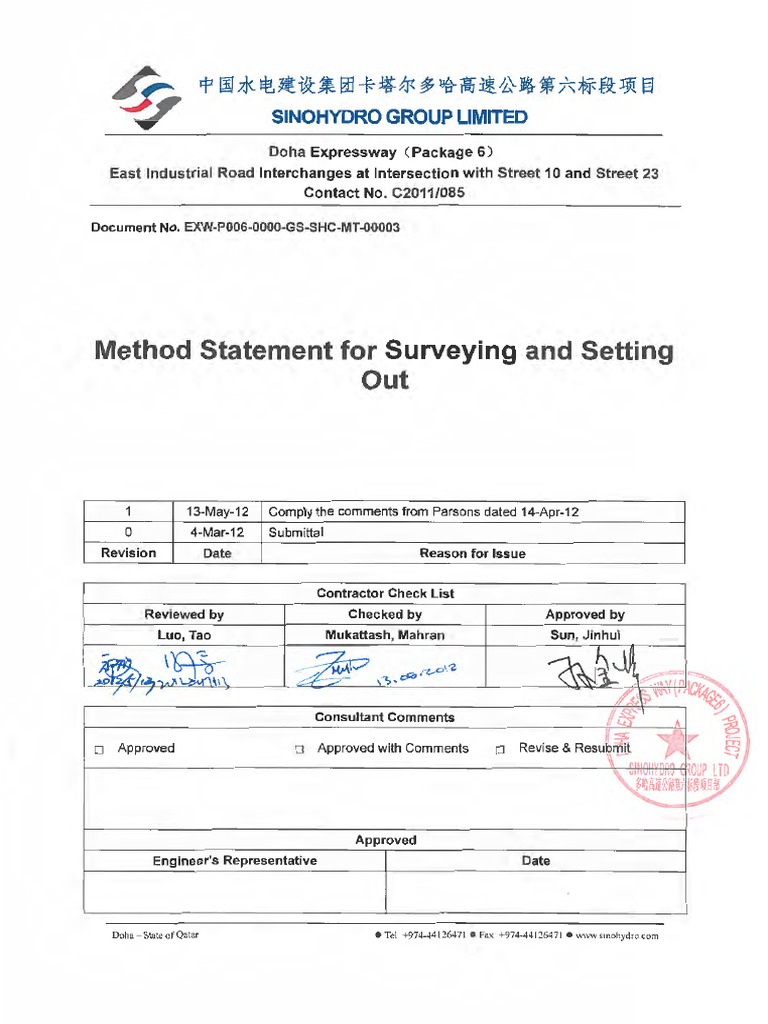 Method Statement for Surveying and Setting Out of the Doha Expressway Package 6 Project | PDF ...