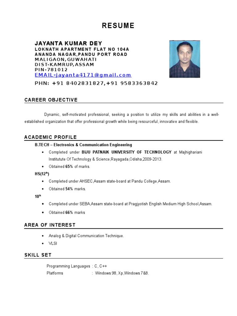 Jayanta Kumar Dey's Professional Resume | PDF