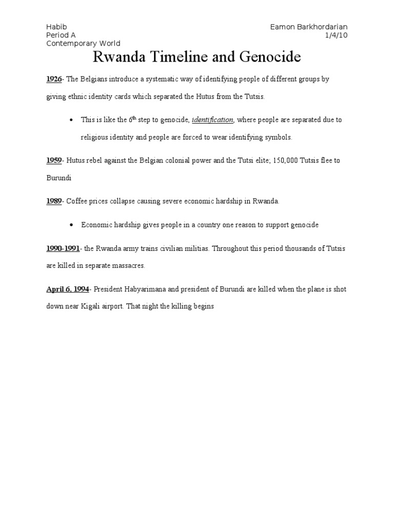 Rwanda Timeline and Genocide | PDF