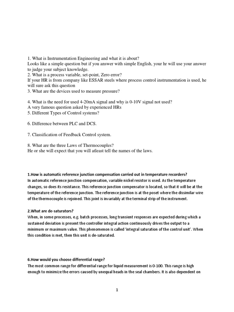 Instrumentation Interview Question | PDF | Pressure Measurement ...