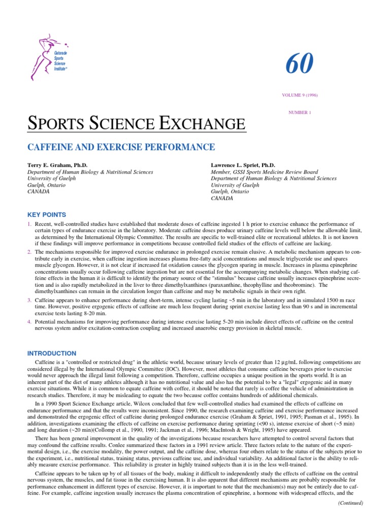 Ports Cience Xchange: Caffeine and Exercise Performance | PDF ...