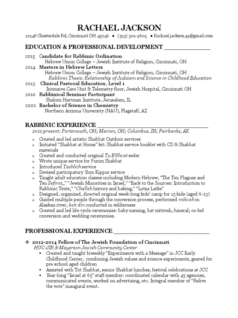 Rabbinic and Educational Experience | PDF | Shabbat | Passover