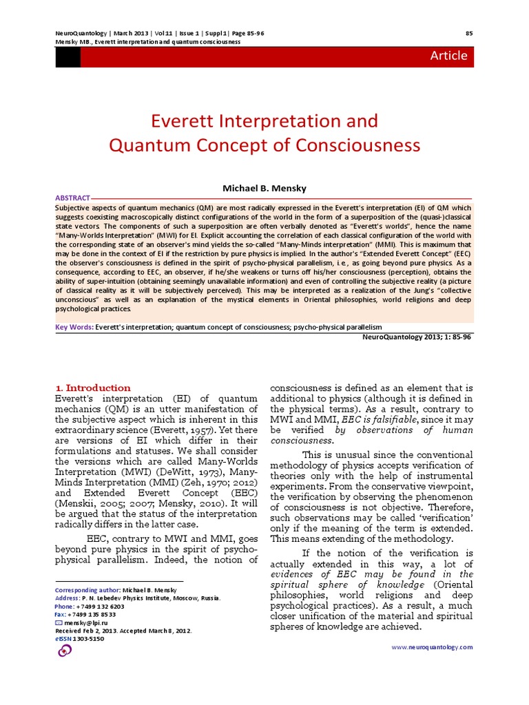 Everett Interpretation and Quantum Concept of Consciousness | PDF ...