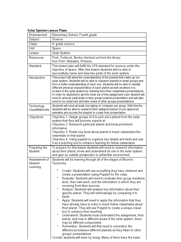Solar System Lesson Plans | PDF | Lesson Plan | Planets
