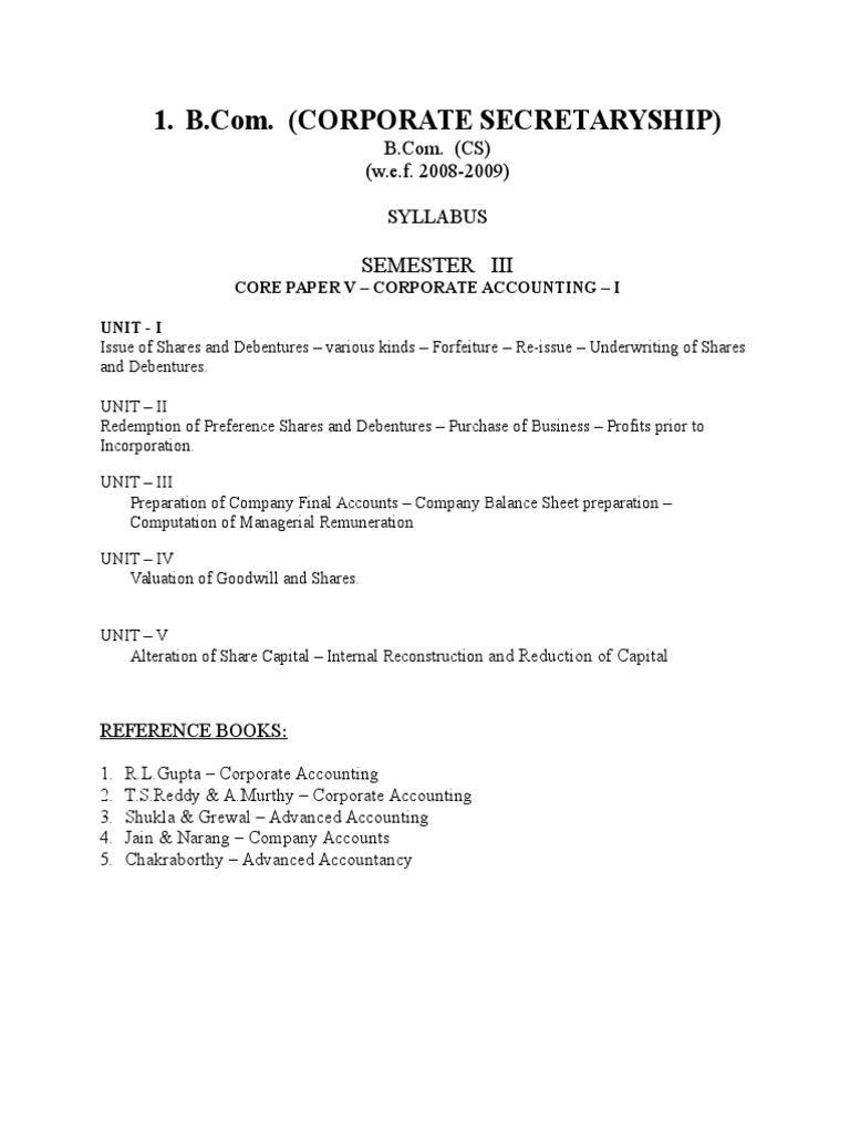 (Corporate Secretaryship) Degree Course Syllabus | PDF | Banks | Insurance