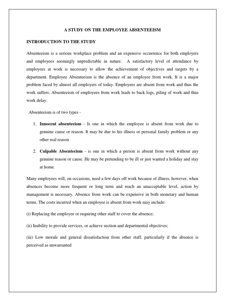 Understanding Employee Absenteeism | PDF | Occupational Safety And ...