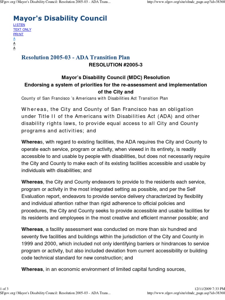 CCSF - Mayor's Disability Council - Resolution 2005-03 - Ada Transition ...