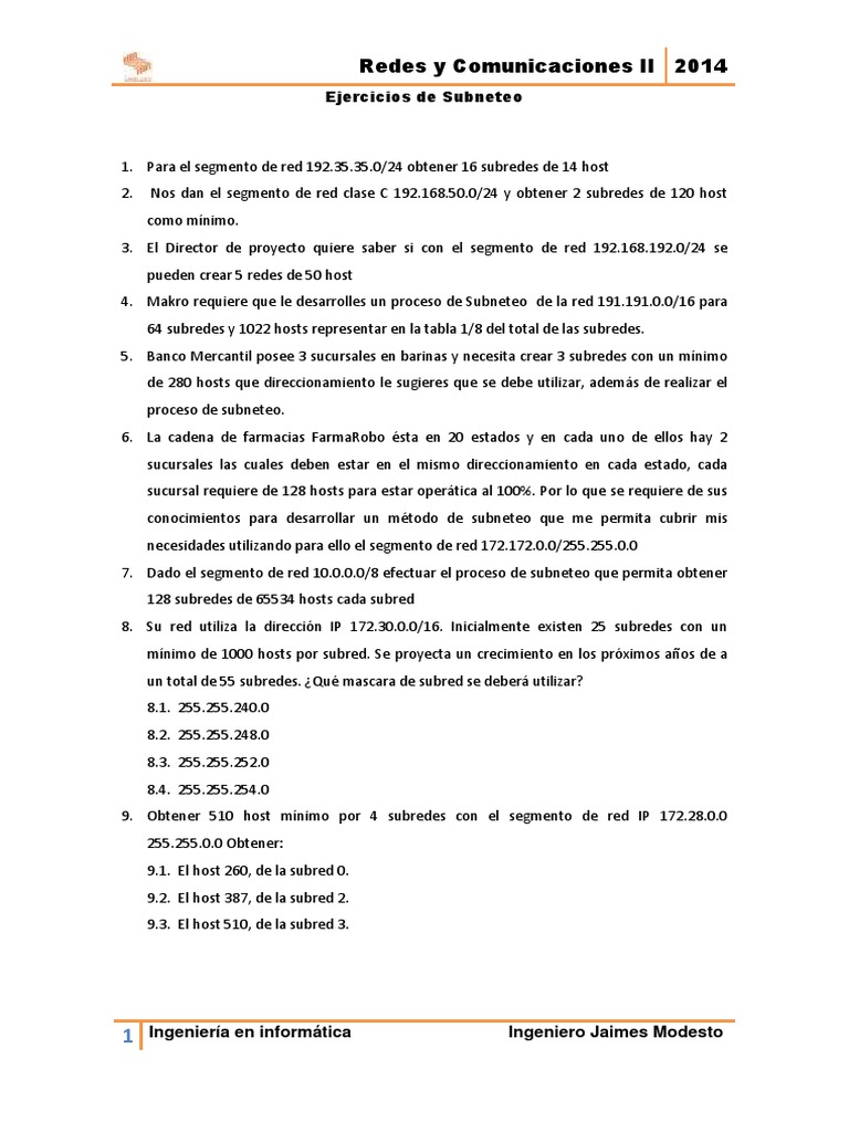 Ejercicios de Subnetting | PDF | Dirección IP | Protocolos de red