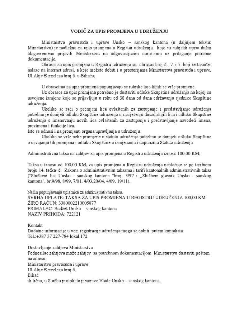 Obrazac Za Upis Promjena PDF | PDF