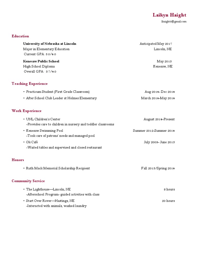 Laikyn Haight: Elementary Education Resume | PDF