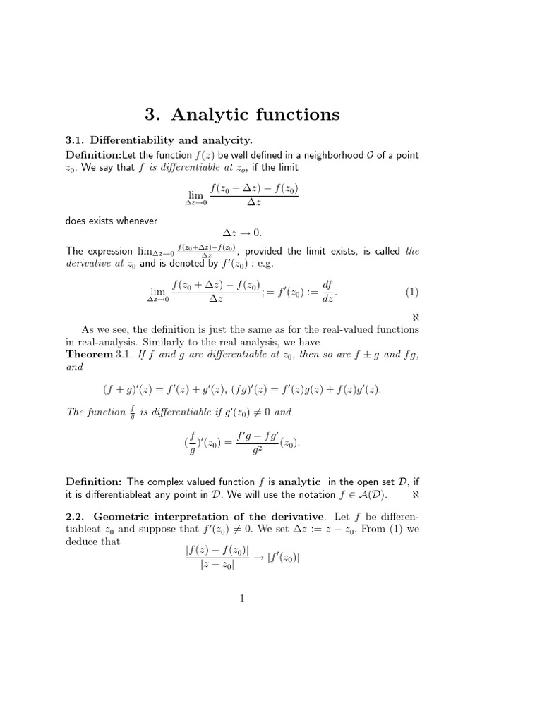 Analytic Function | PDF | Derivative | Mathematical Relations