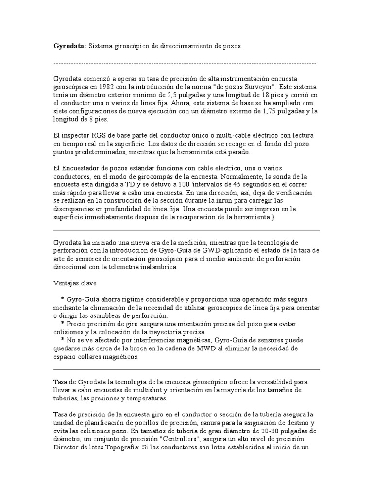Gyrodata: Sistema Giroscópico Avanzado | PDF | Giroscopio | Herramientas