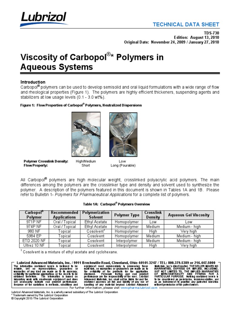Viscosity Carbopol in Aqueous Systems | PDF | Pharmaceutical ...