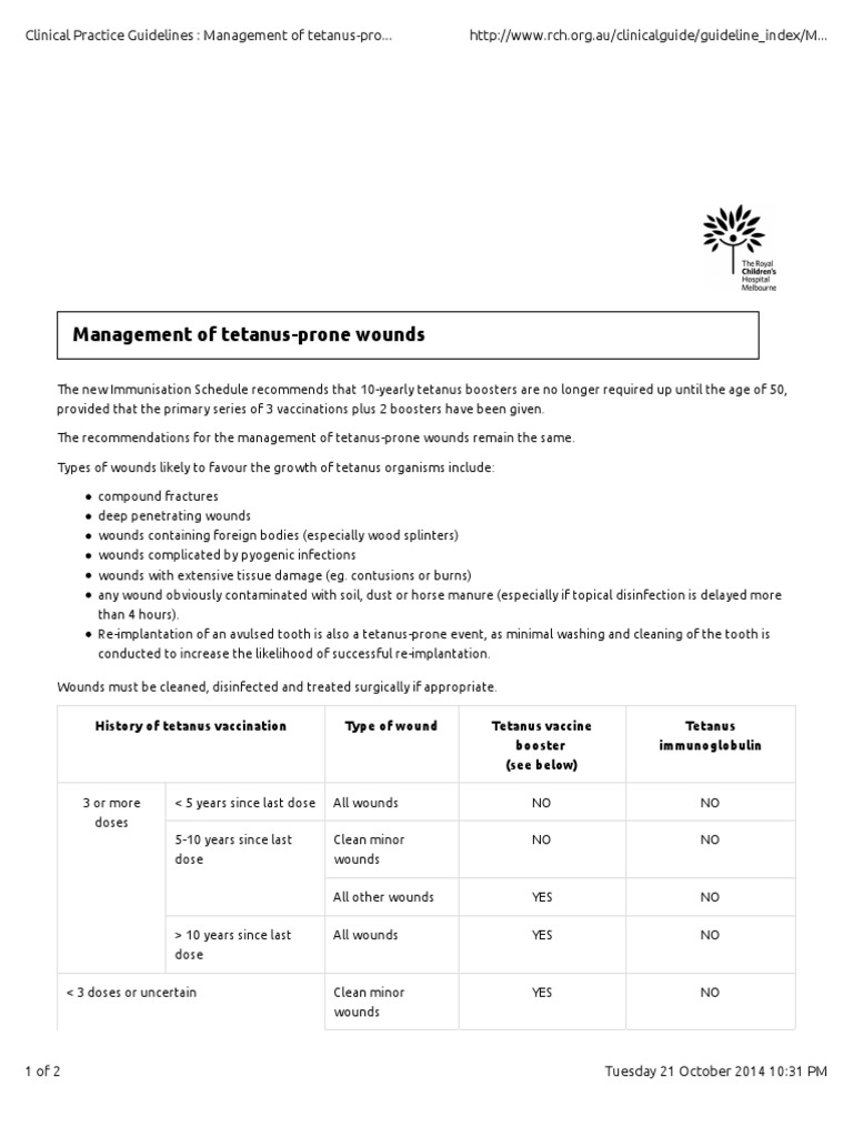 Tetanus Prophylaxis Protocol | PDF