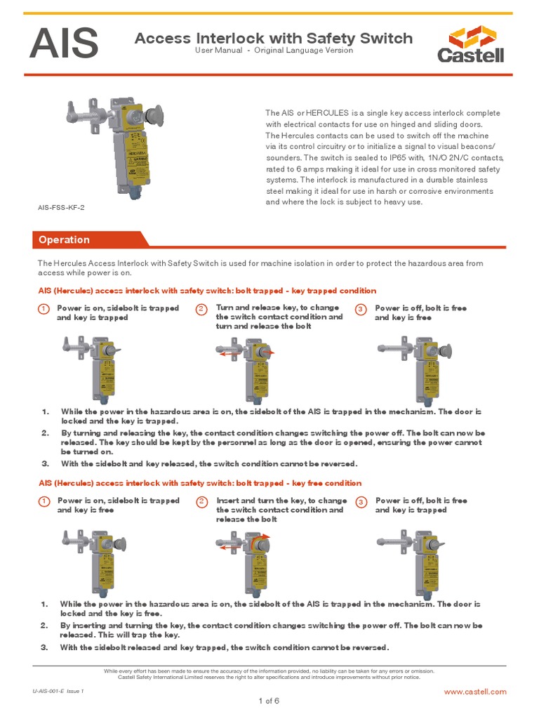 Castell Lock Specification - Type AIS-FSS-KT-1 | Switch | Door