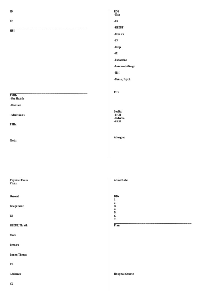 Surgery H&P Template | PDF