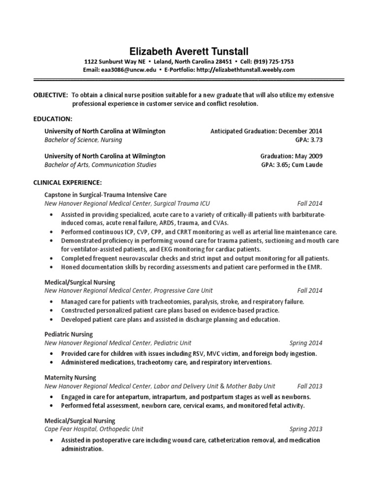 Elizabeth Tunstall: Nursing Resume | PDF | Nursing | Intensive Care ...