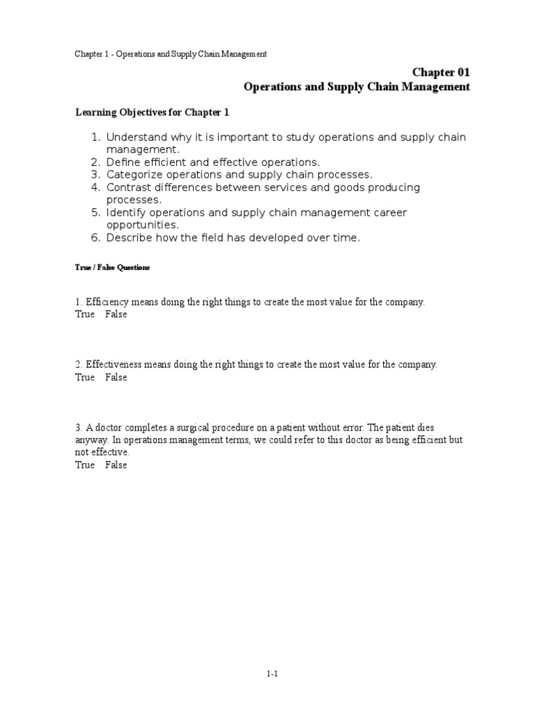 Operations and Supply Chain Management Quiz | PDF