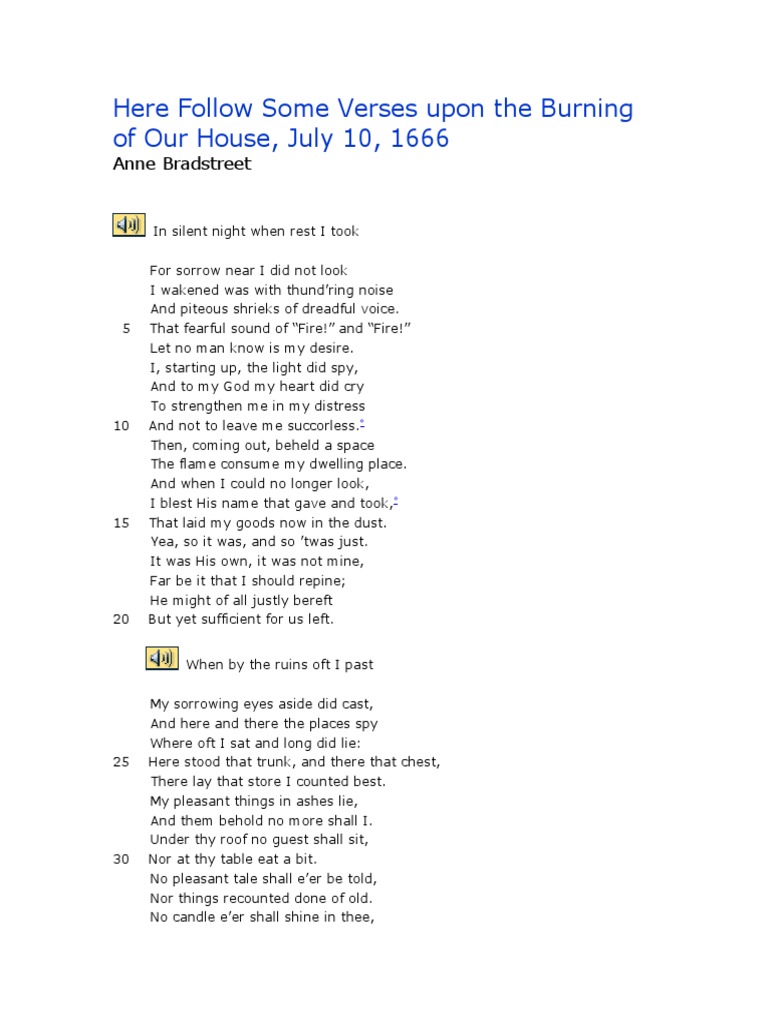 Here Follow Some Verses Upon The Burning of Our House, July 10, 1666 ...