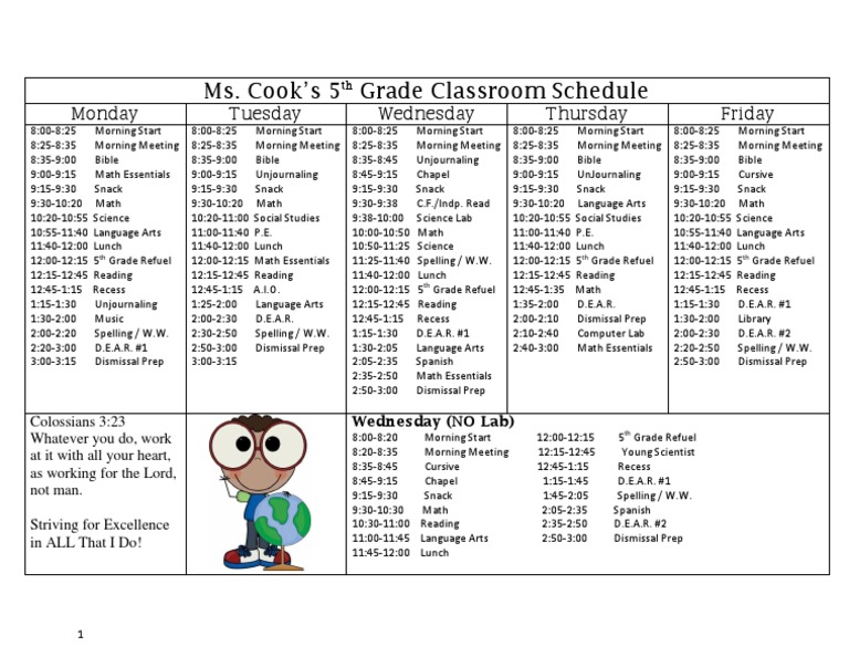 5th Grade Schedule | PDF