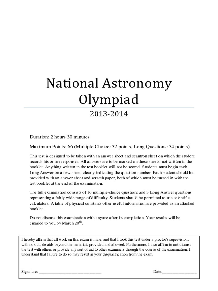 National Astronomy Olympiad | PDF
