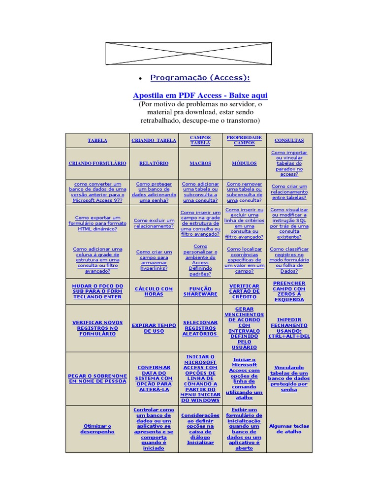 Programação ACCESS | PDF | Microsoft Access | Macro (Ciência da Computação)