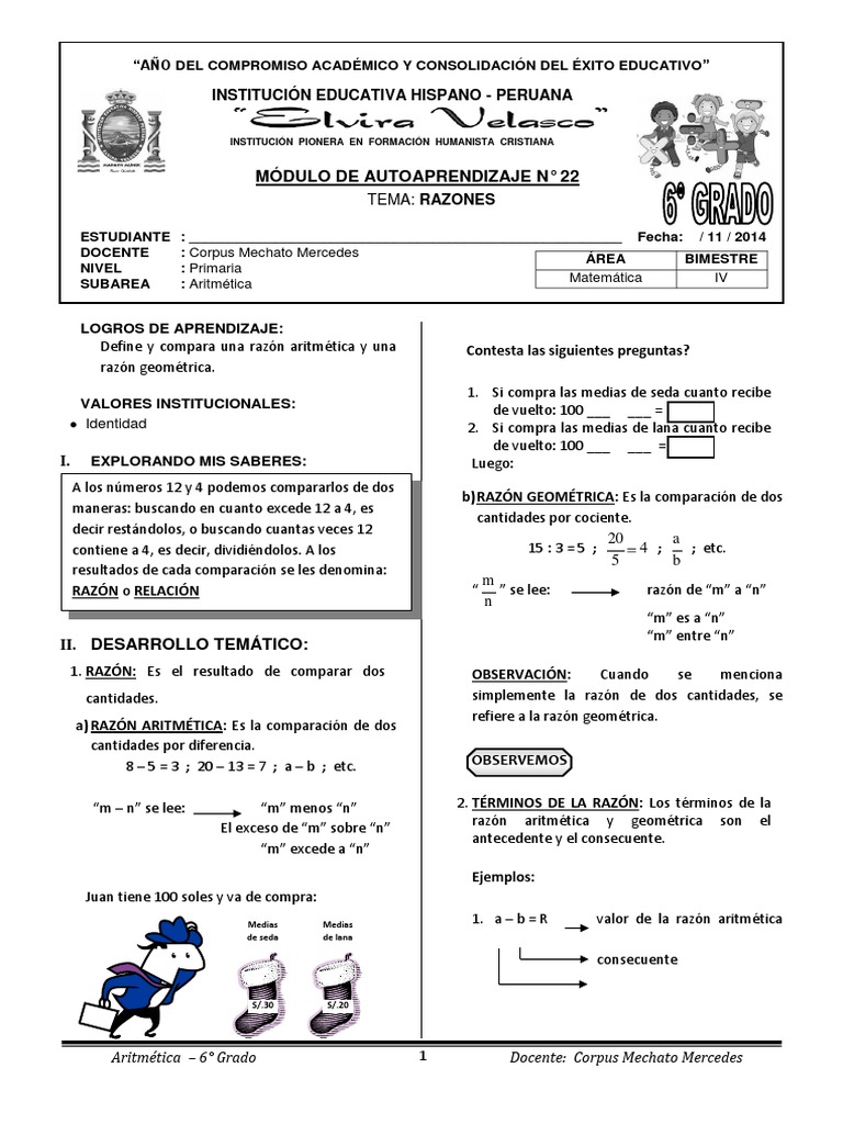Razones Aritméticas y Geométricas 6° Grado | PDF | Proporción | Aritmética