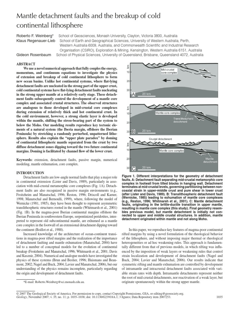 Geology 35 (2007) Weimberg Et Al - Mantle Detachment Faults and Breakup ...
