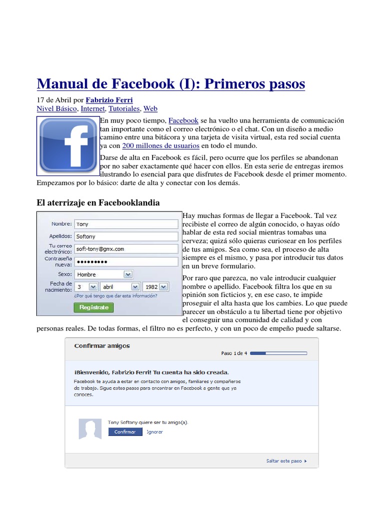 Manual Básico de Facebook: Primeros Pasos | PDF