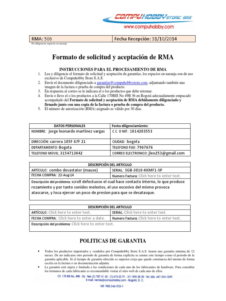 Formato y Proceso de RMA | PDF | Cliente | Software
